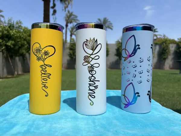25 Pack 20oz Powder Coated Stainless Steel Straight Skinny Tumbler Rai ...