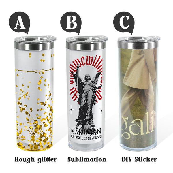 25 Pack 20oz Double Wall Snow Globe Tumbler Outer Plastic Inner Stainl ...